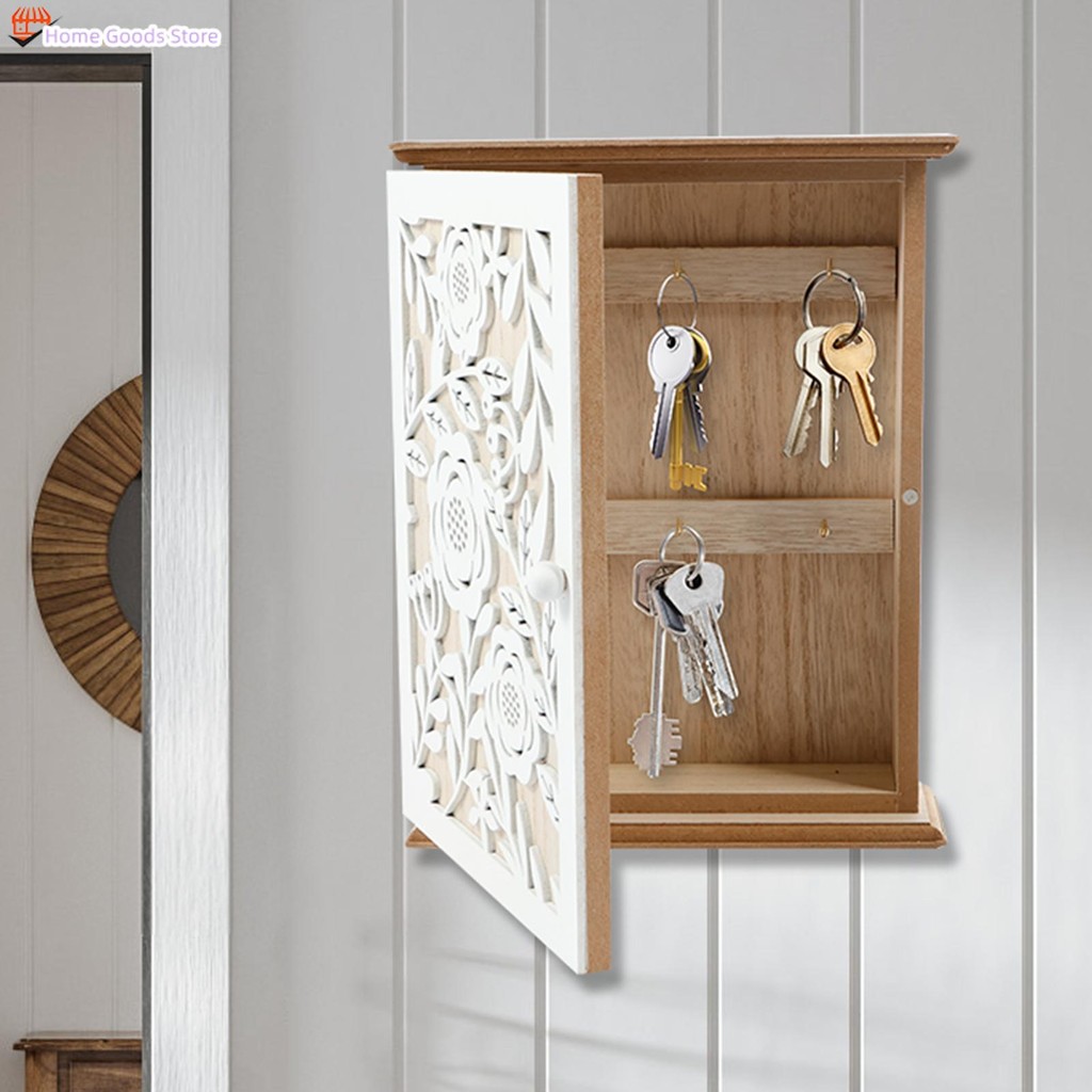 Wood Key Box Stylish Wall Key Holder Decorative Wood Key Cabinet ...