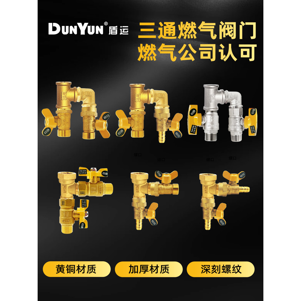 Dunyun All Copper Three-Way Gas Valve with Switch Gas Valve Liquefied ...
