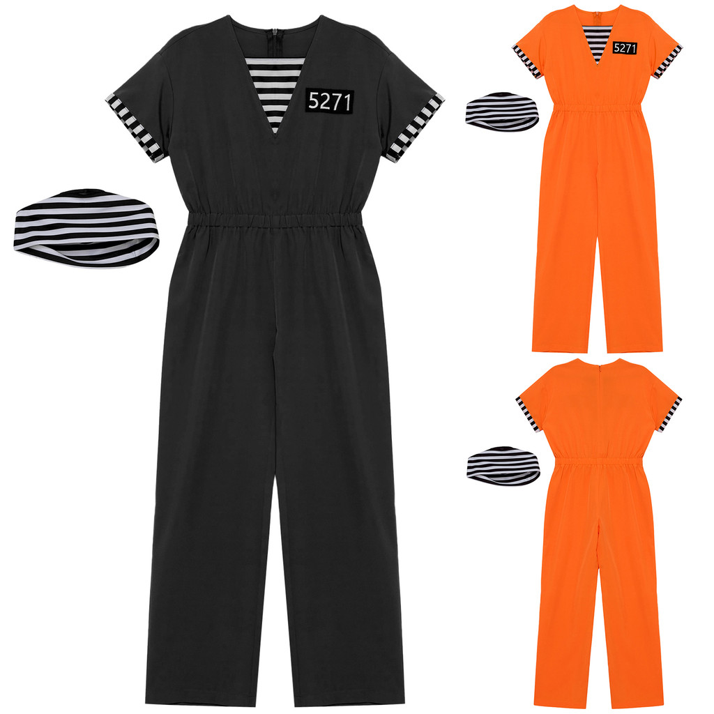 Yeahdor Kids Prisoner Costume Stripes Prisoner Jumpsuit with Hat ...
