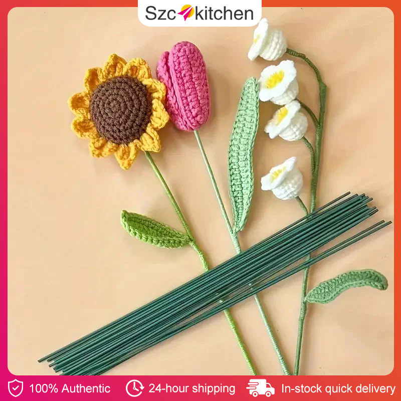 50Pcs Artificial Green Flower Stem DIY Floral Material Handmade Wire ...