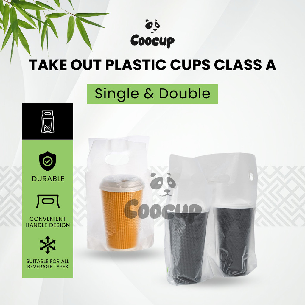 100 PCS Milk tea Take Out Plastic Fits 1 Cup or 2 Cup take out bag ...