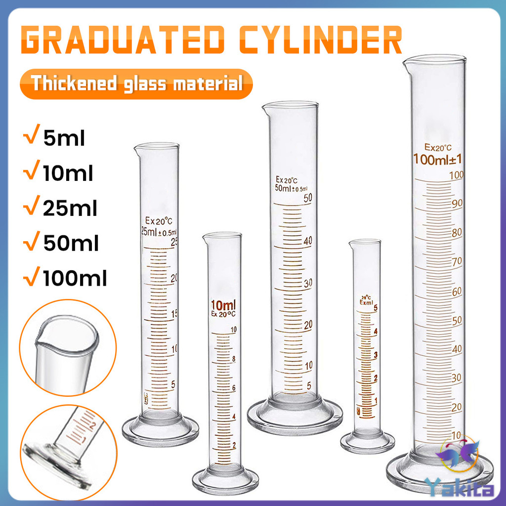Yaki Glass Measuring Cylinder 5ml/10ml/25ml/50ml/100ml Laboratory ...