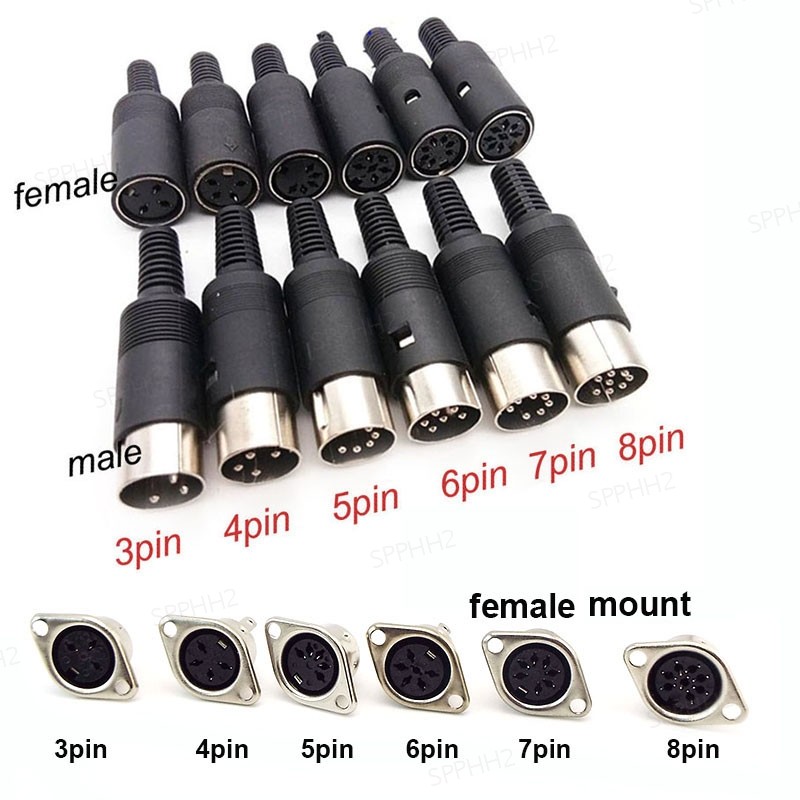 DIN Male Adapter DIN Female plug Socket Panel Chassis Female Mount Connector 3p 4p 5p 6p 7p 8Pin ...