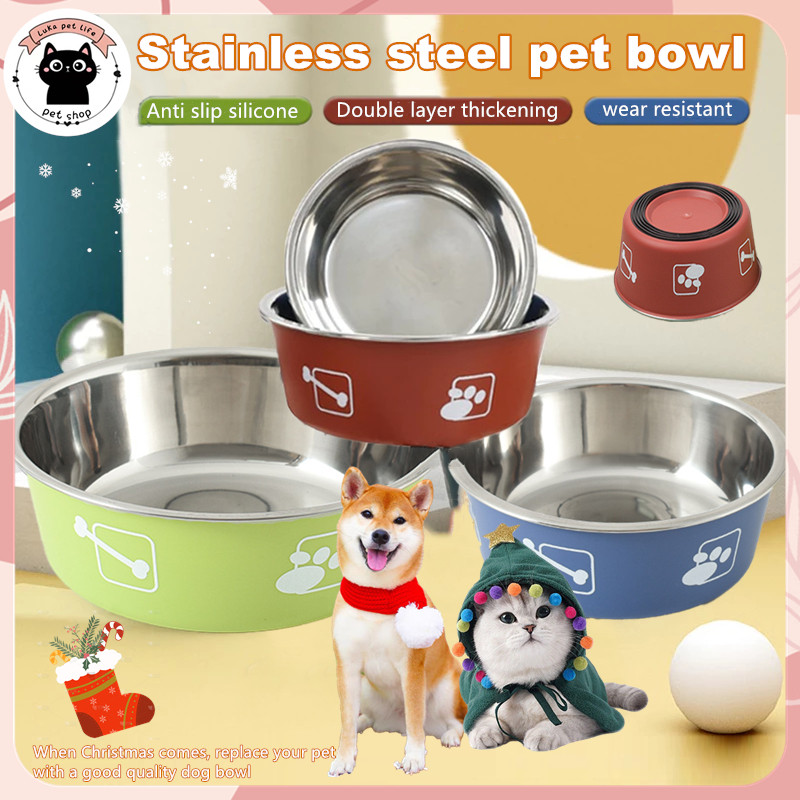 Stainless Steel Dog Bowls Pet Bowl Feeder Nonslip Rubber Bottom Cat ...