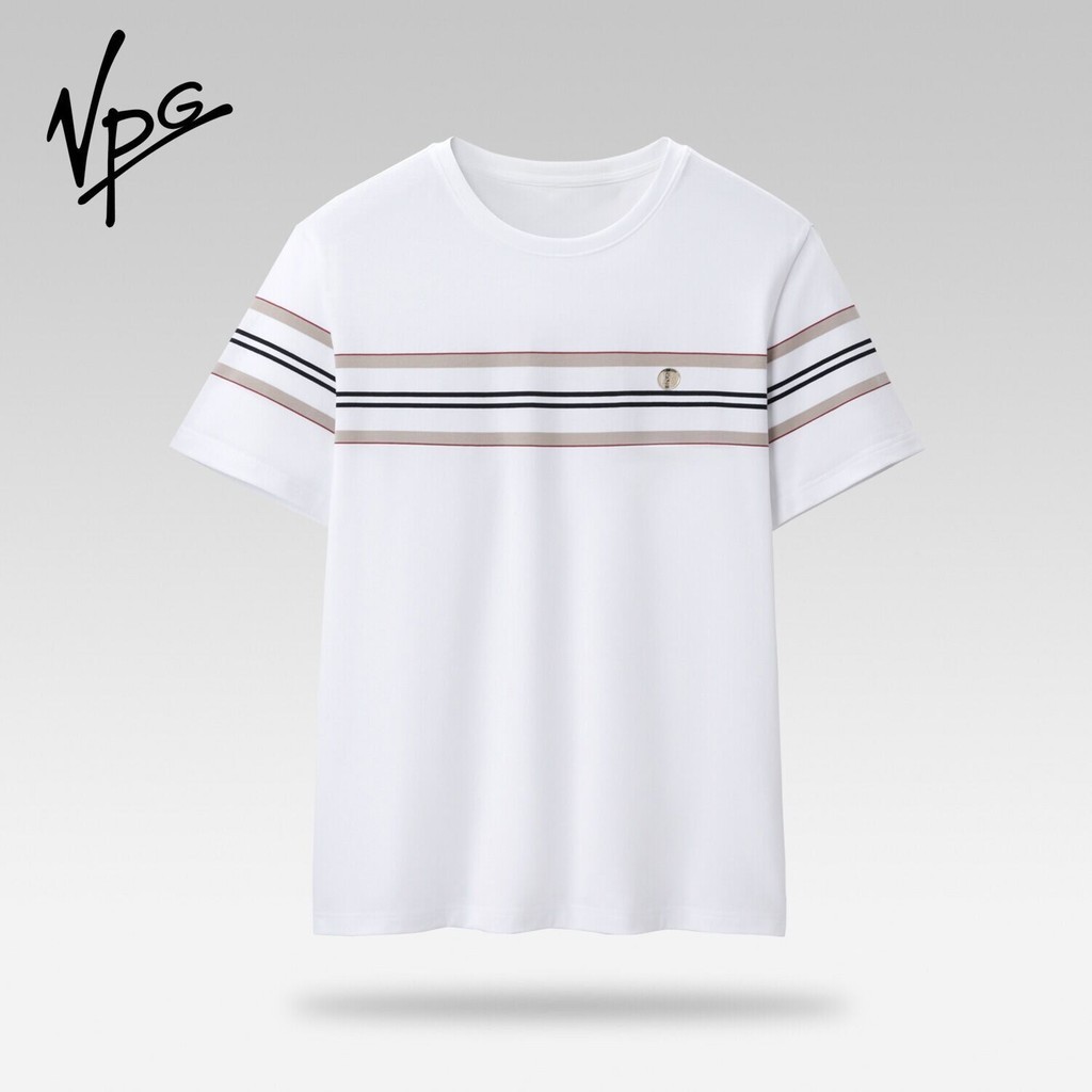 VPG Men's T-Shirt Striped Embroidered Gradient Round Neck Lettering Simple Perfect for Casual ...