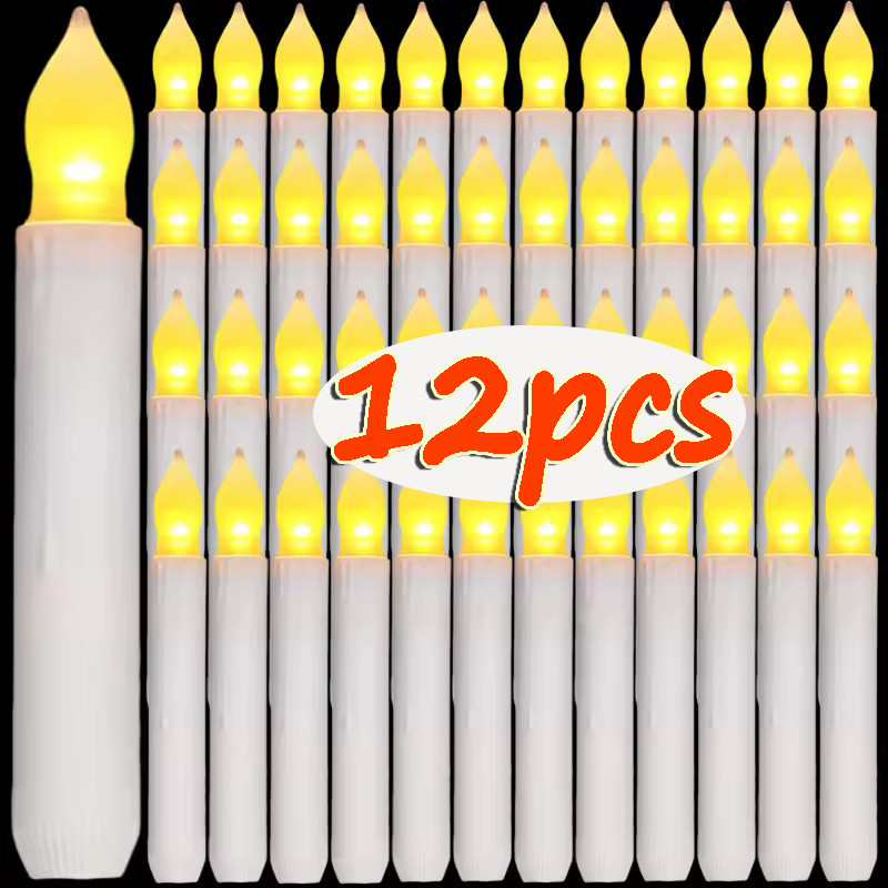 3-12pcs LED Floating Taper Candles - Flameless Electronic Candles Light ...