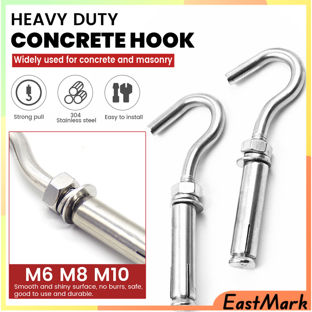EMark Heavy Duty Concrete Hook 304 Stainless Steel M6 M8 M10 Expansion Screw Hooks | Shopee ...