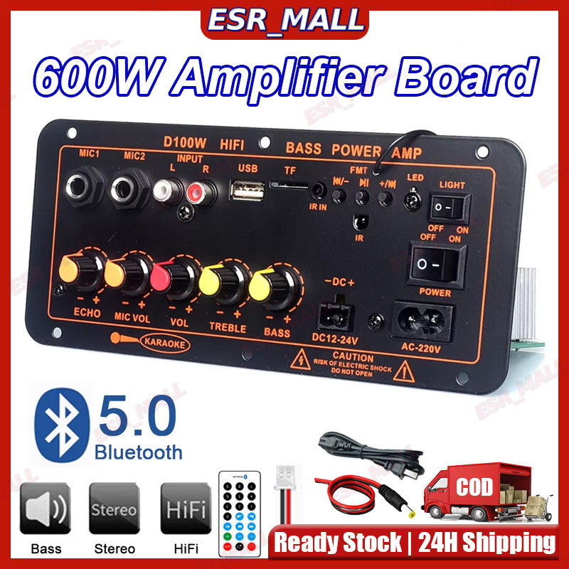 100W Bluetooth 5.0 Audio Amplifier Board D100 Dual Microphone Subwoofer ...