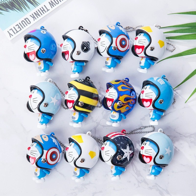 Japan Anime Doraemon Keychains Figurine Doll With Helmet Cartoon ...