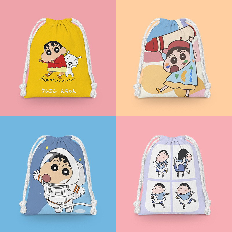 Shin-chan Cartoon Printed Drawstring Bundle Pocket Portable Storage Bag ...