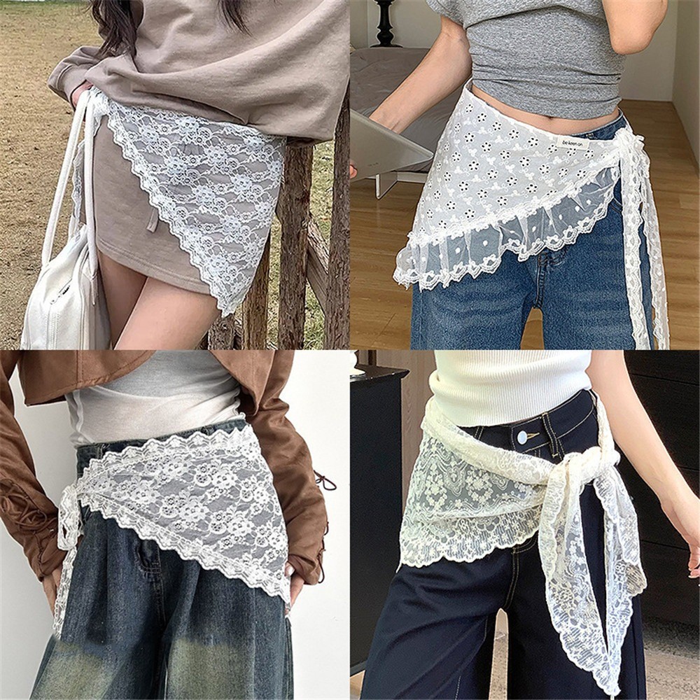 Korean Lace Mesh Waist Scarf Layered Ass Curtain Lace Headscarf Women's ...