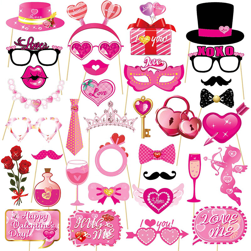 Valentine's Day Photo Booth Props, 35 Pack Romantic Valentines Day ...