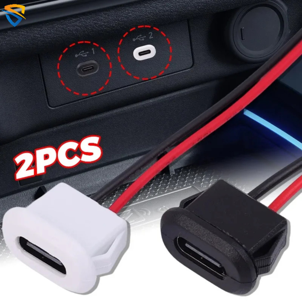 2Pcs Type C 2Pin USB Connector Female Chassis Waterproof Type-C with ...
