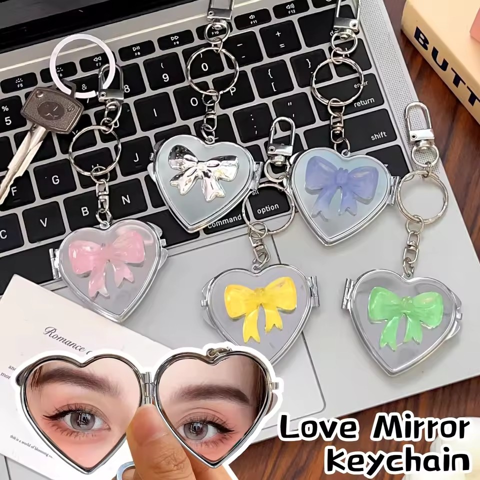 Love Mirror Keychain Sweet Double Sided Love Cosmetics Key Holder Y2k ...