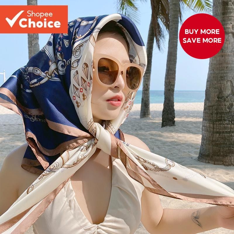 Chain Diamond Printed Silk Scarf - Sun Protection Lightweight Headband Floral Print for Beach ...