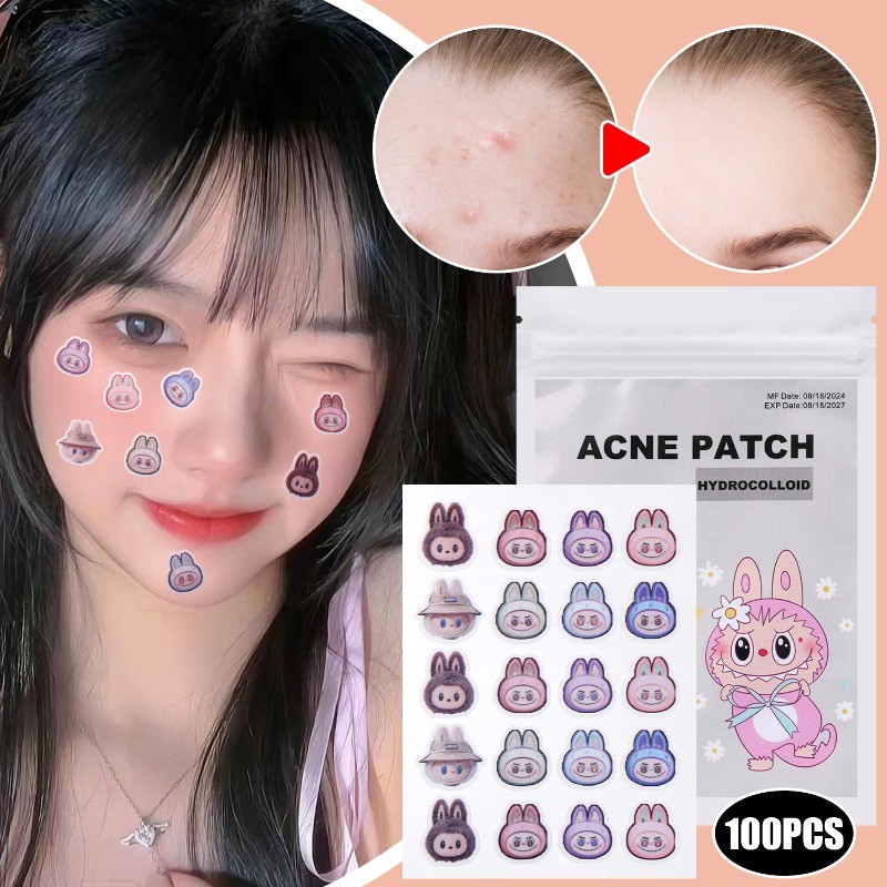 100 Pcs Labubu Acne Stickers - Cartoon Face Spot Patch - Mini Removal ...