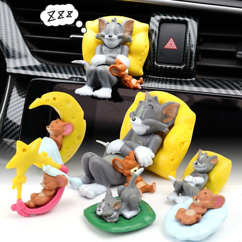 DIY Cute Cat and Mouse Car Decoration Cartoon Tom Jerry Sleeping ...
