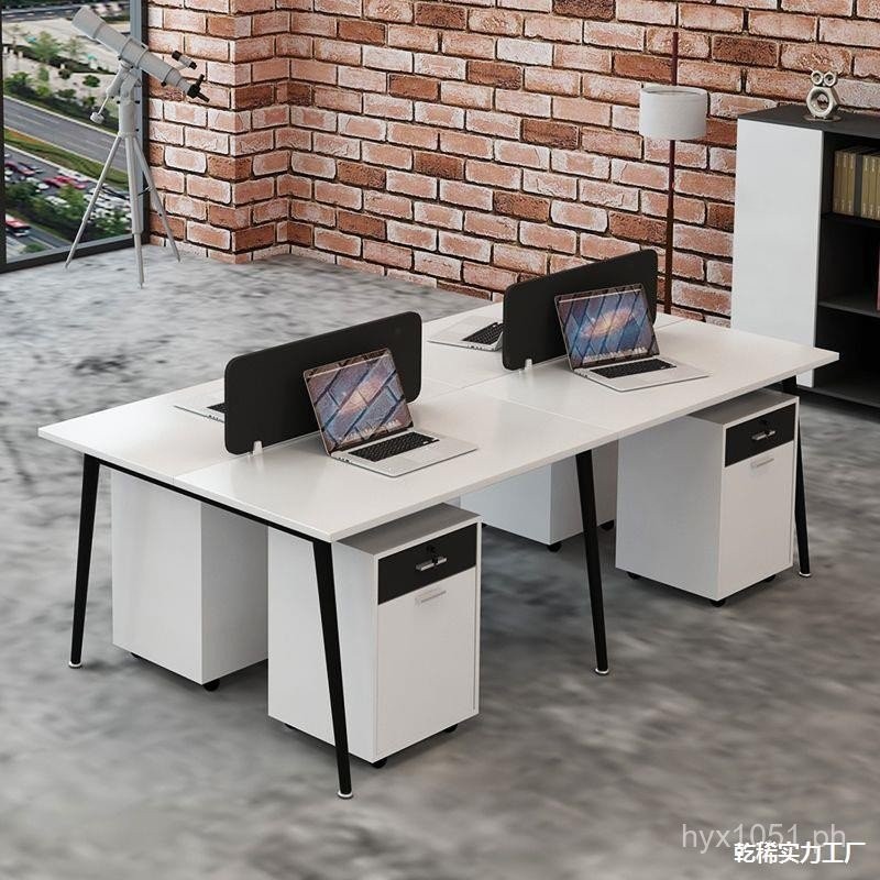 Desk and Chair Set for Four Employees Facing Each Other, Simple Design ...