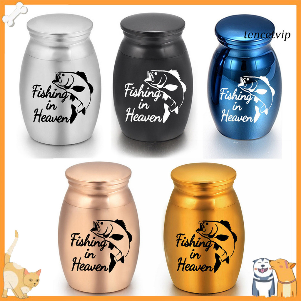 [Vip] Pet Urn Fishing in Heaven Printed Thread Lid Heavy Duty Metal ...