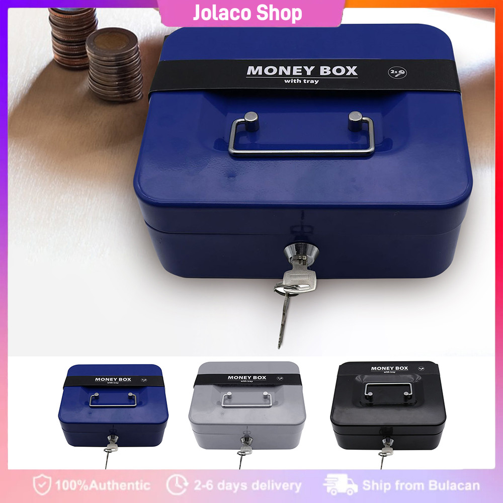 20CM Cash box with lock Portable Steel Small Lockable Cash Coin Money ...