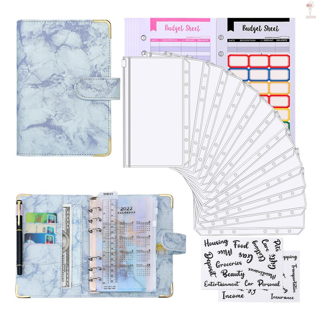 A6 Budget Binder with Marble Texture Pattern PU Leather Notebook Cover ...