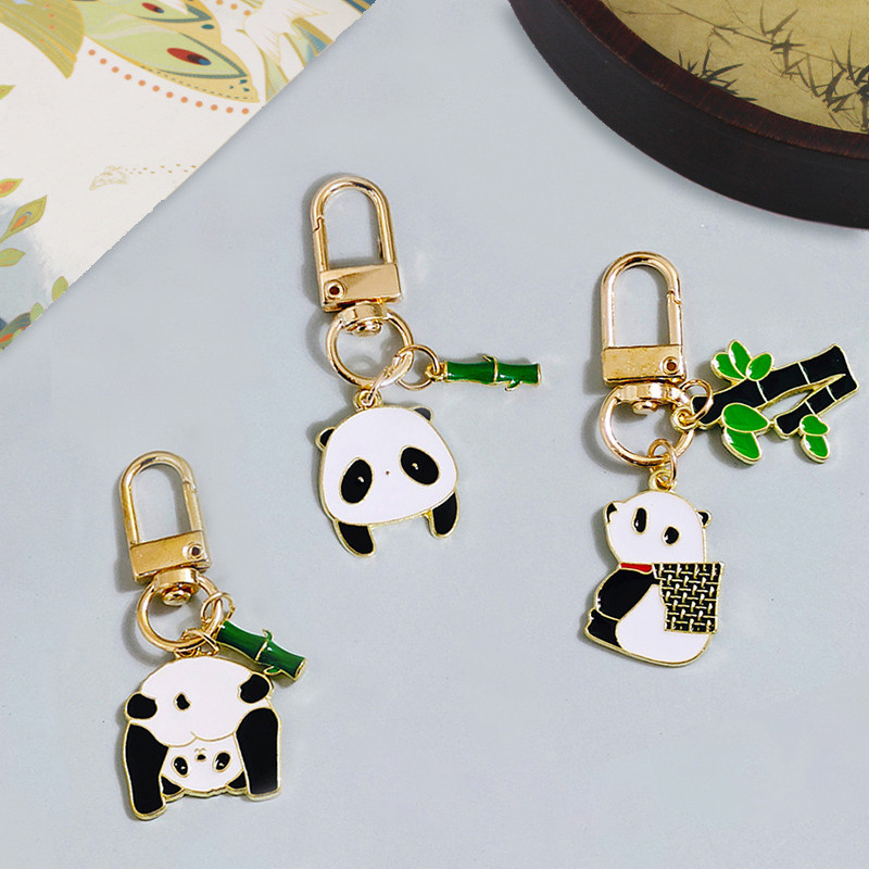Cartoon Metal Panda Keychain Bamboo Leaf Pendant Keyring Women Men ...
