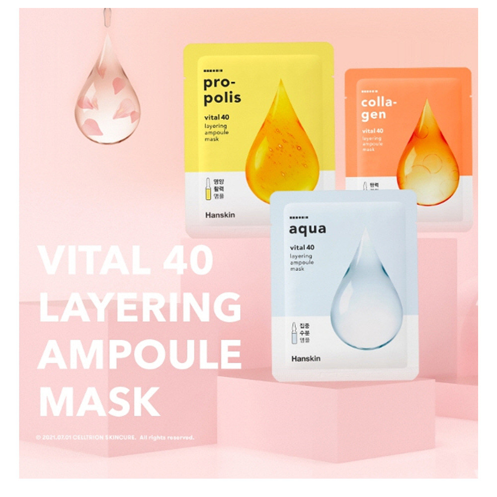 Hanskin Vital40 Layering Ampoule Mask 21g x 20 sheets (Aqua/Collagen ...