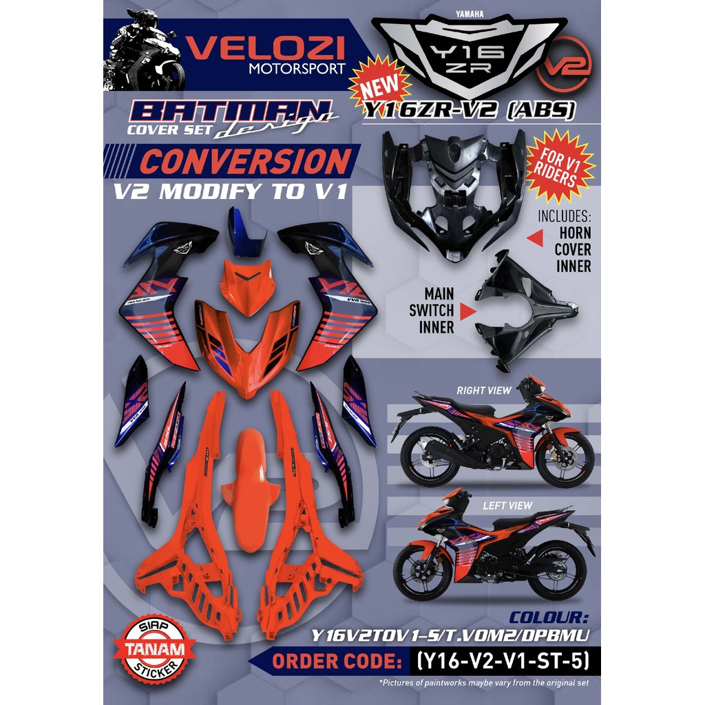Cover Set VELOZI Y16 V1 Convert To Y16 V2 ABS Orange Purba Batman ...