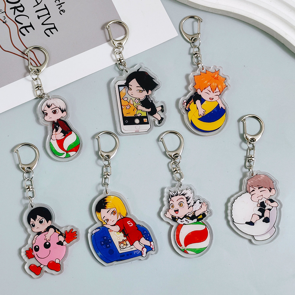 Cute Haikyuu Volleyball Boy Keychains Anime Figure Acrylic Keyrings ...