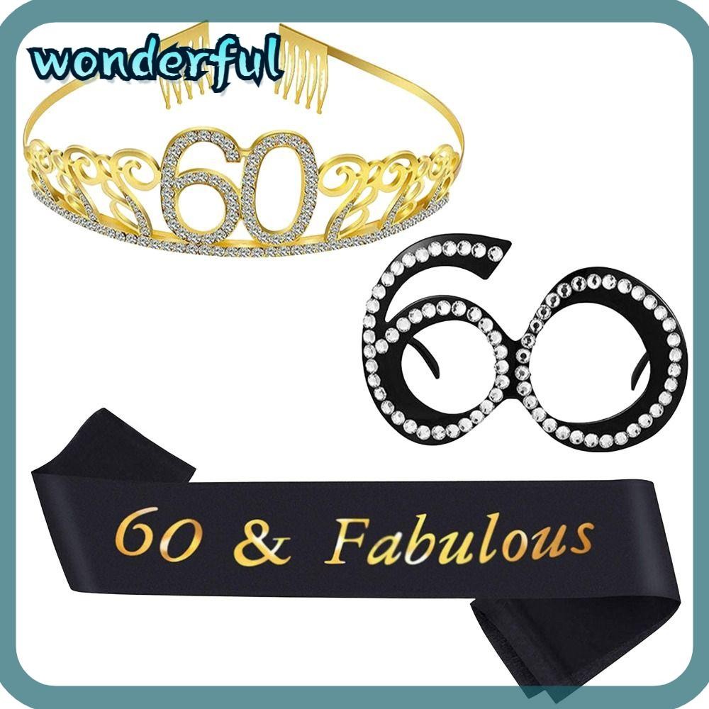 WONDER Birthday Decorations, 60th Birthday Sash 60, 12 Glasses Tiara 60th Birthday Sash for ...