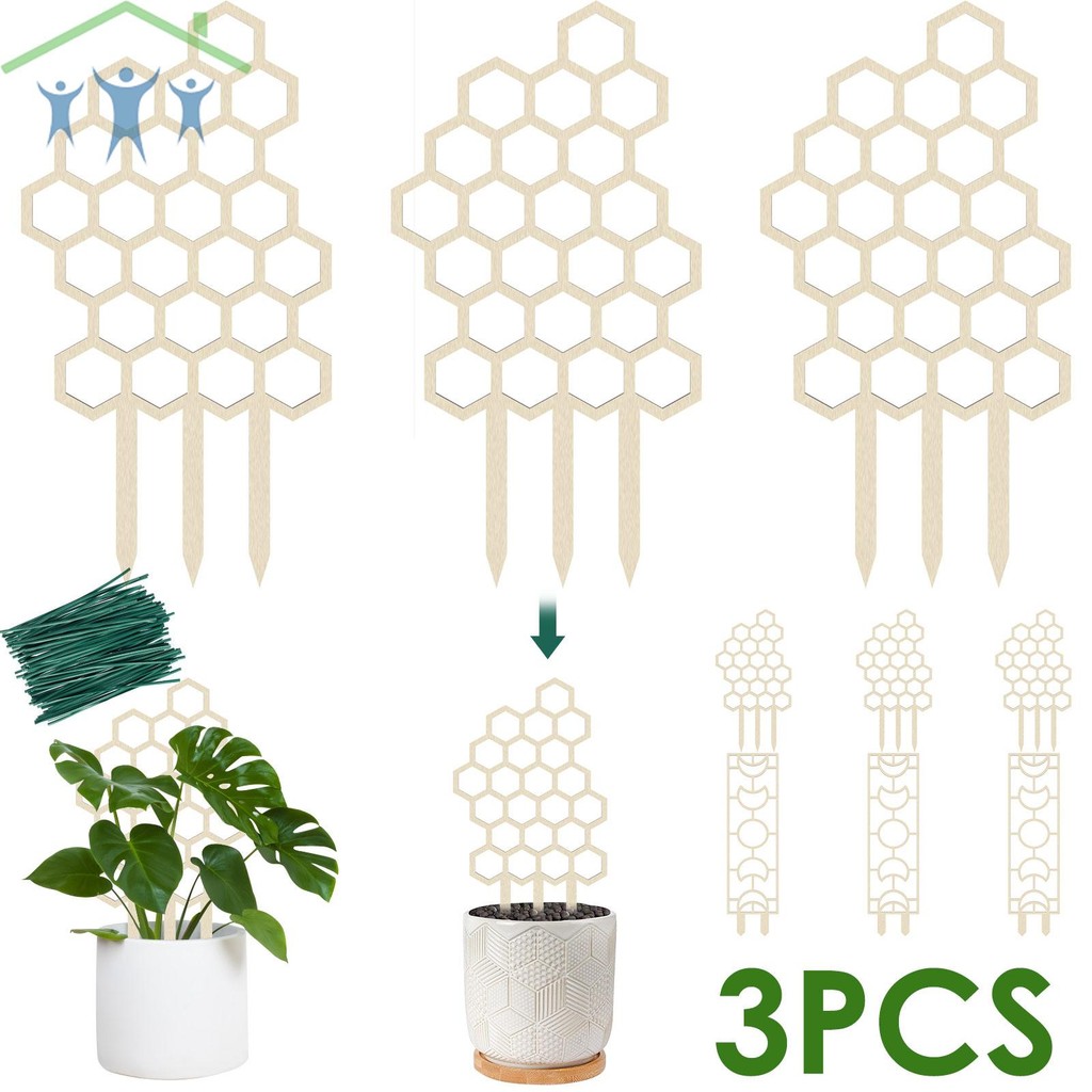 3Pcs Indoor Plant Trellis with 100 Ties Honeycomb/Moon Shaped Garden ...