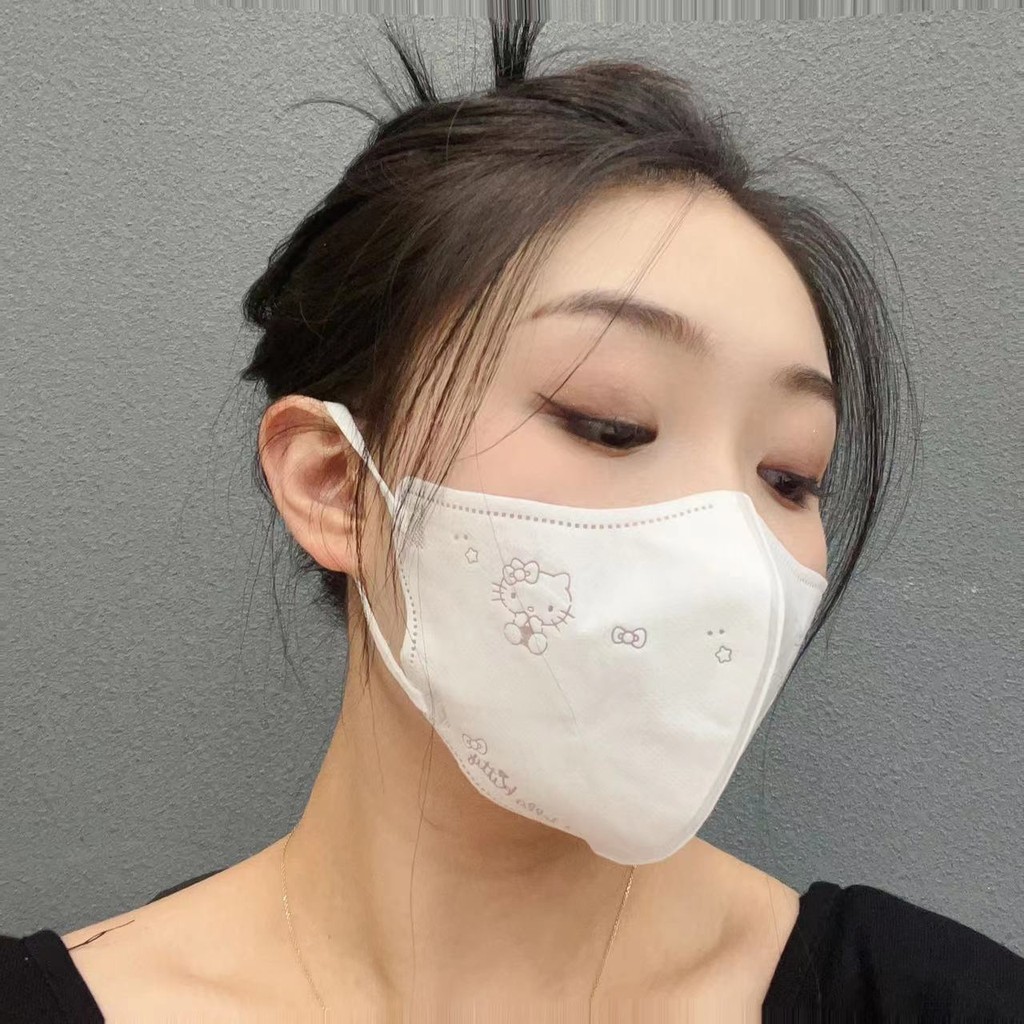 KT 3D Printed Cat Pure White Disposable Mask Individually Packaged Three-Layer Protection High ...