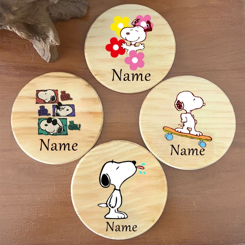 Custom Name with Snoopy Print Wooden Coaster Tea Coffee Mug Drink ...