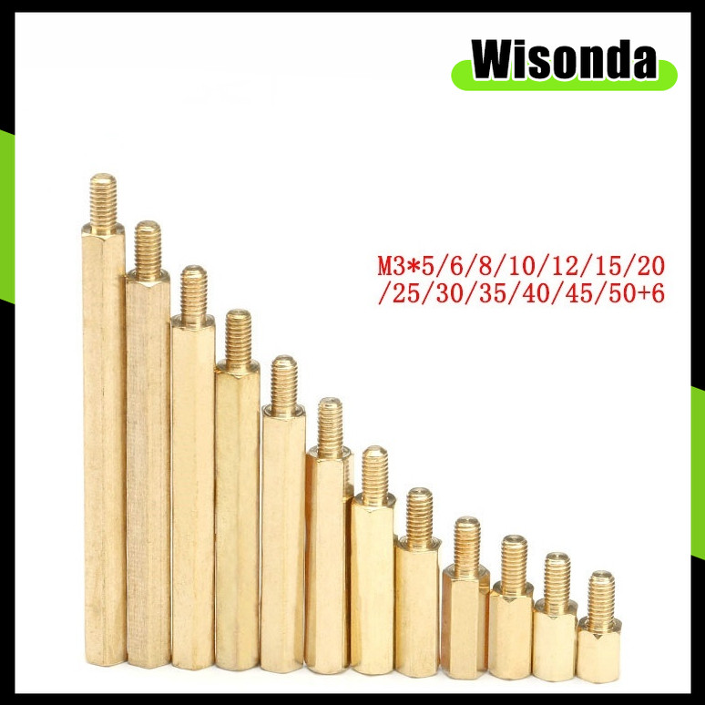 10Pcs M3 Brass Screw Hex Head Brass Spacing Screws Thread PCB Stand-Off ...