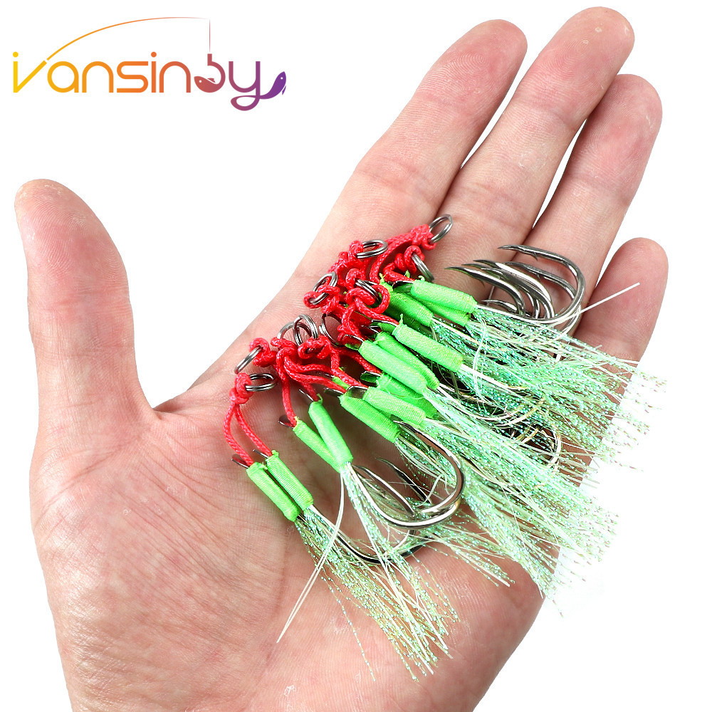 1pcs Luminous Fishing Hook 10#-20# Assist Hook Jig Lure Double Hook ...