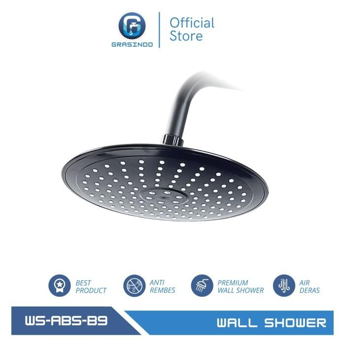 HITAM 9 Inch Round Wall Shower Head / 9 Inch Round Abs Black Wall ...