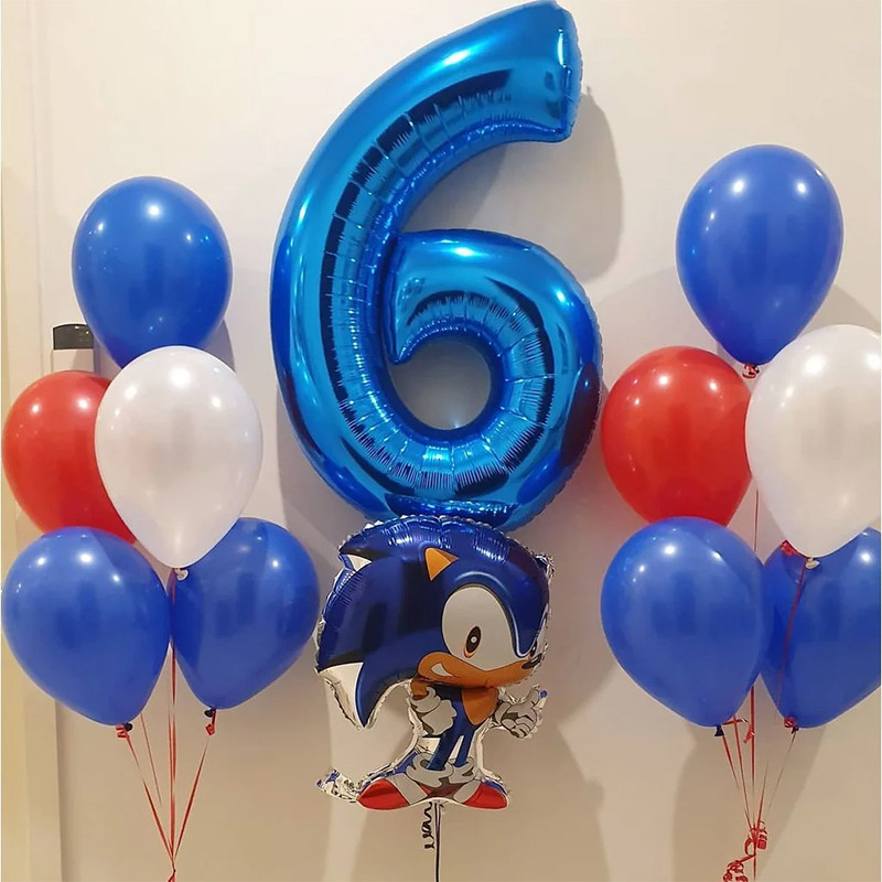 Sonic Theme Foil Balloon Set Blue White Red Latex Balloons Number 1-9 ...