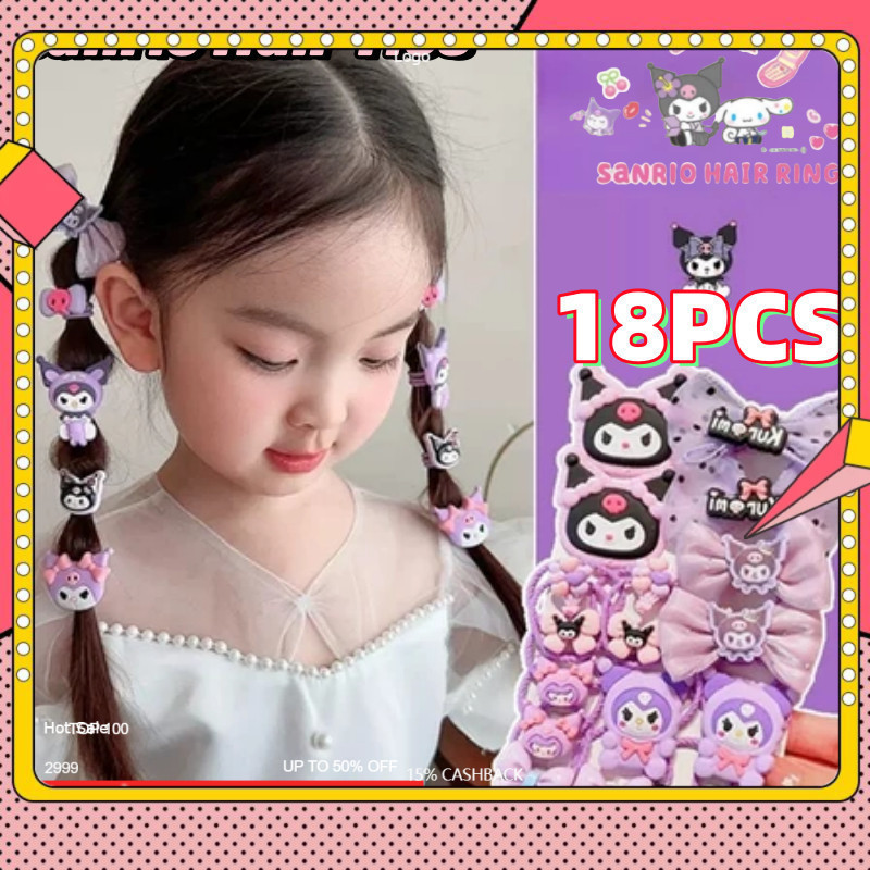 en,ph 18Pcs Kawaii Sanrio Hair Ties Anime Hair Ring Ornaments Kuromi ...