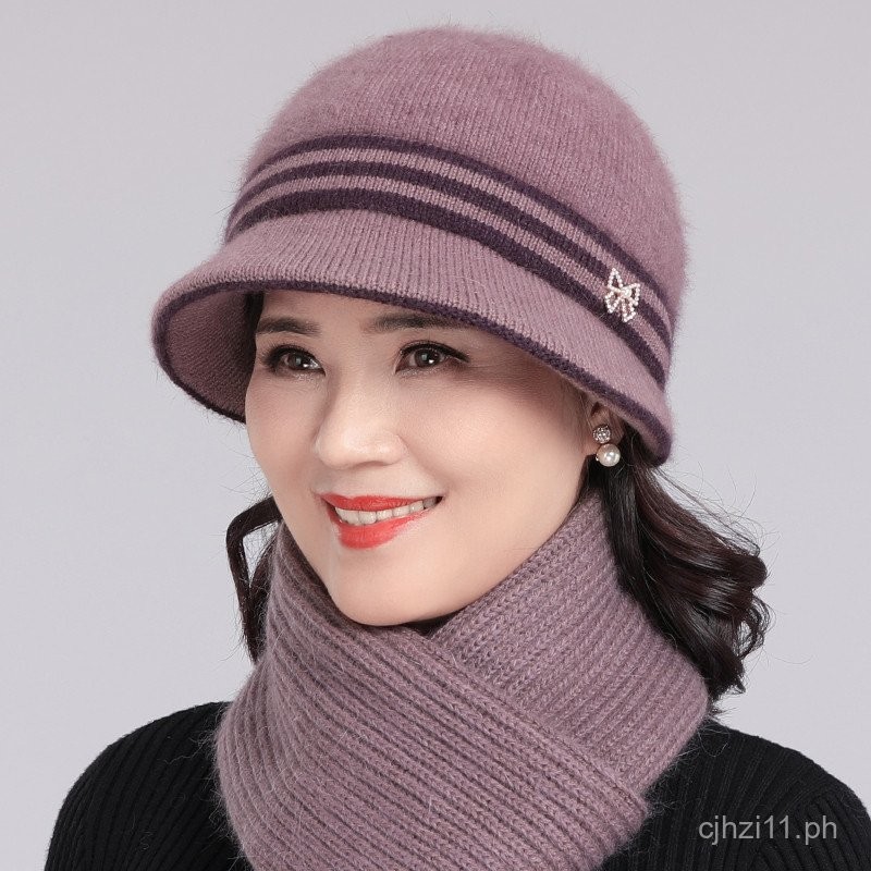 Winter Elderly Women's Hat with Thick Fleece, Warm Rabbit Fur Knitted ...