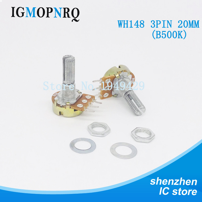 5PCS/LOT B500K 500K OHM WH148 3Pin Single Rotary Potentiometer Pots ...