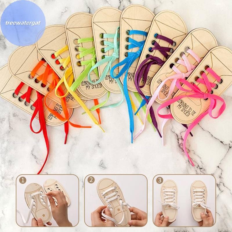 TEGAT Children Shoelace Threading Teaching Toys Wooden Lacing Shoes Toy ...