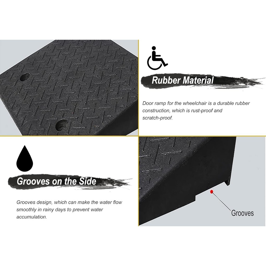 Heavy Duty Threshold Ramp 2 3 4 5 6 Inches Rise, Driveway Curb Rubber ...