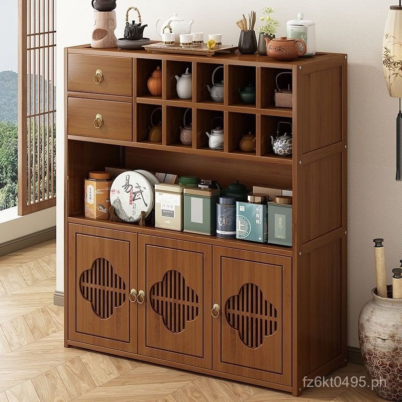 Side Cabinet Display Shelf Tea Set Chinese Style Tea Cabinet Storage ...