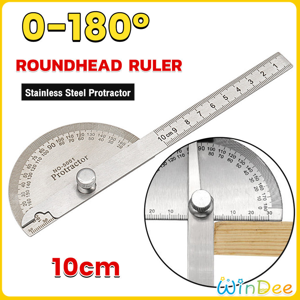 180 Degree Protractor Adjustable Roundhead Measuring Ruler Stainless ...