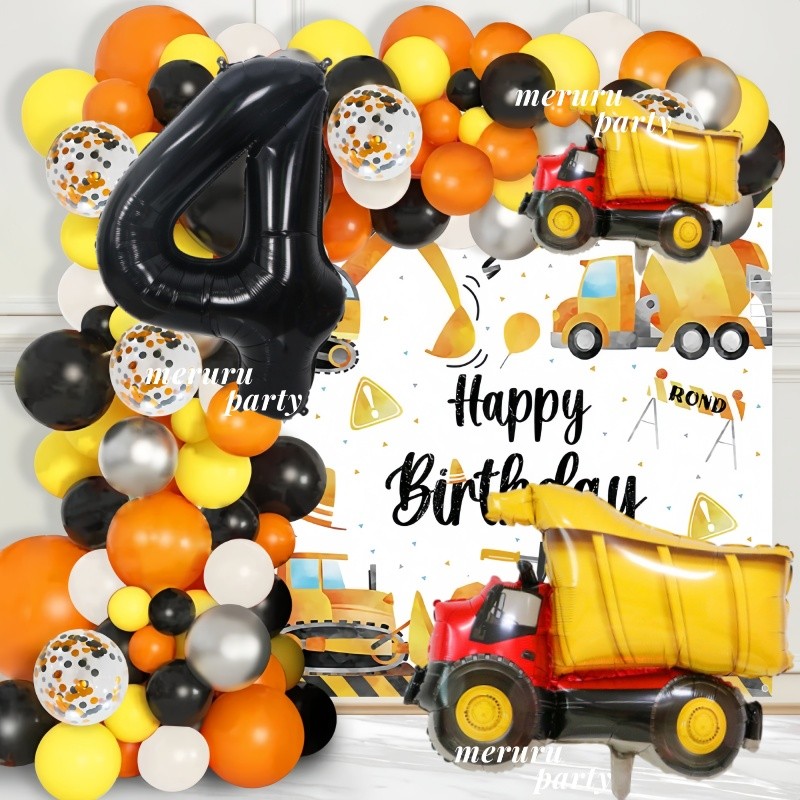 Construction Theme Balloon Garland Set Mini Engineering Excavator Foil ...