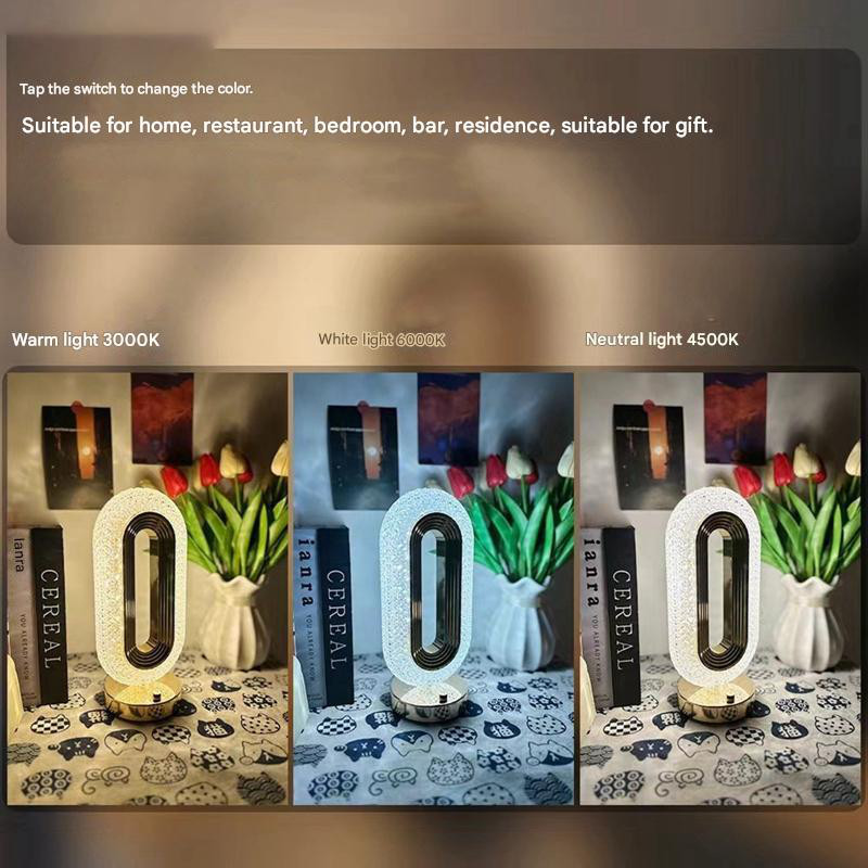 LED Crystal Table Lamp High-End Bedroom Bedside Night Light Three-Color ...