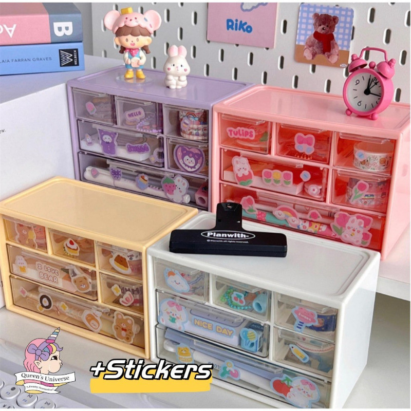 3 Levels Mini Drawer Desk Organizer Stationary Storage Box Pink Purple ...