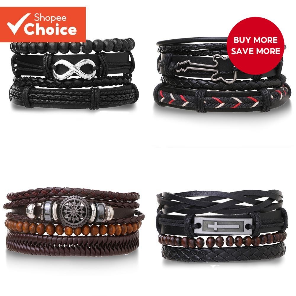 Retro Multi-Layer Braided Leather Bracelet Detachable Adjustable ...