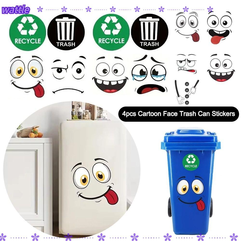 WATTLE Cartoon Face Trash Can Stickers, PVC Waterproof Self-Adhesive ...
