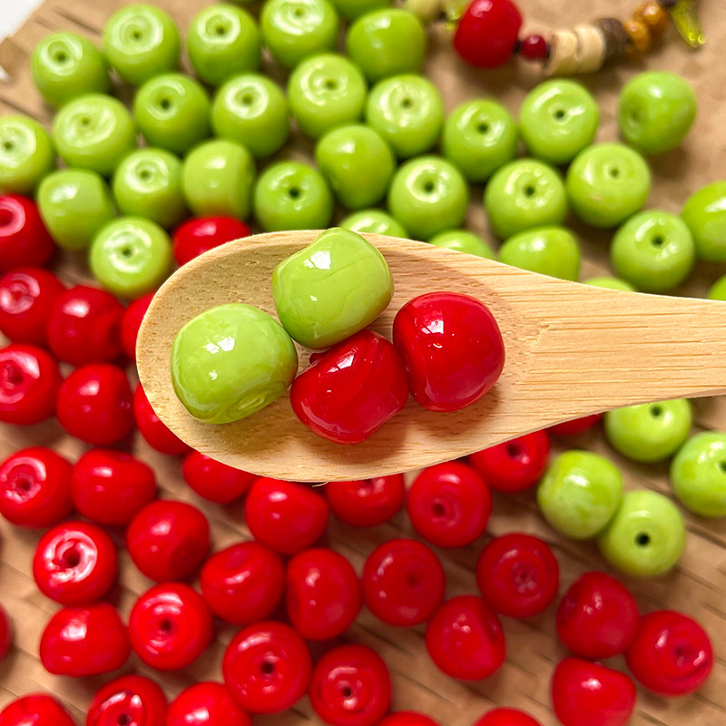 [One Apple] Glazed Green Apple Red Apple Beads Loose Beads diy Handmade ...